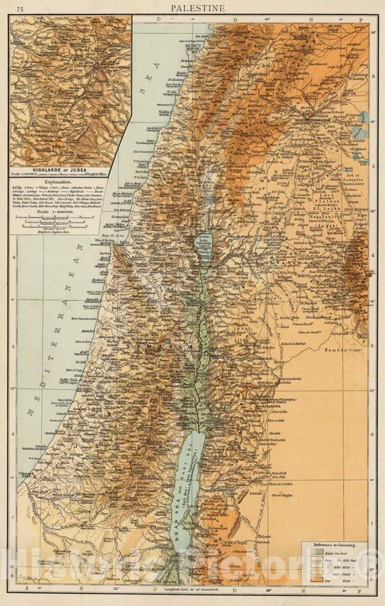 Historic Map : 1895 Palestine. - Vintage Wall Art – Historic Pictoric