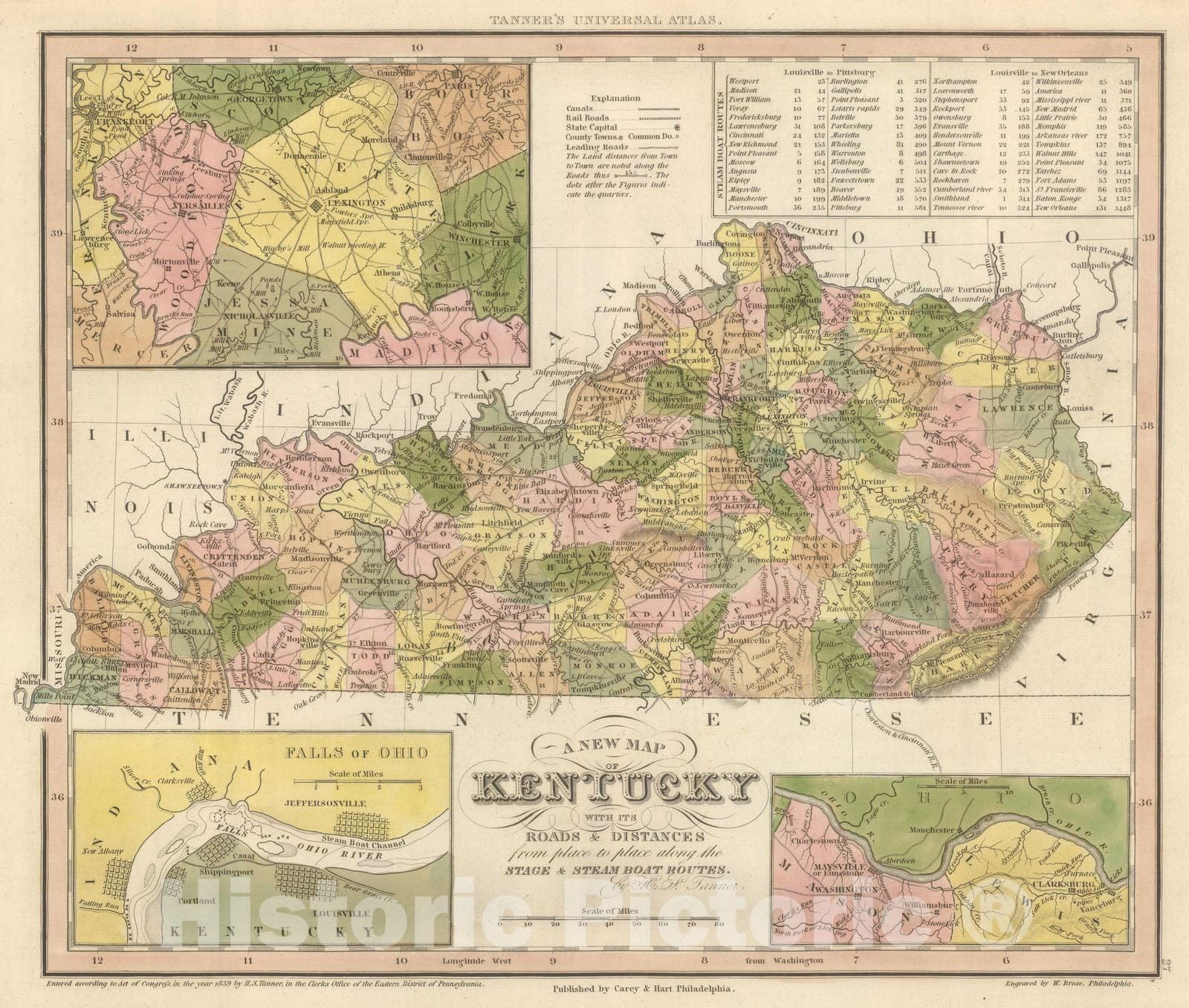 Historic Map : 1845 New Map Of Kentucky. - Vintage Wall Art – Historic ...