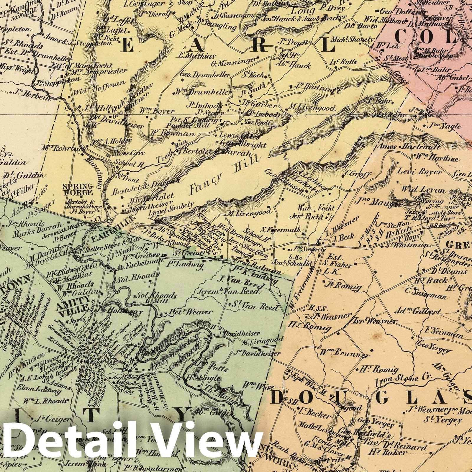 Historic Map : 1862 Earl, Colebrookdale, Amity, and Douglass Townships ...