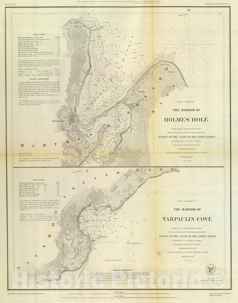 Historic Map : Chart Atlas - 1847 Holmes' Hole, Tarpaulin Cove. - Vint ...