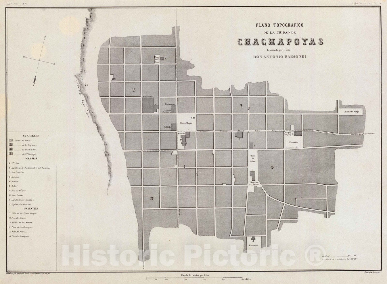 Historic Map : Peru , Chachapoyas (Peru), 1865 Plano topografico de la ...