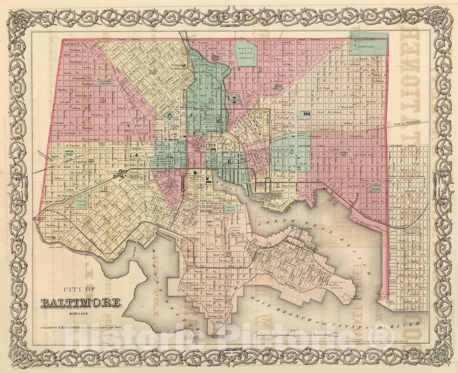 Historic Map : National Atlas - 1857 City of Baltimore, Maryland. - Vi ...