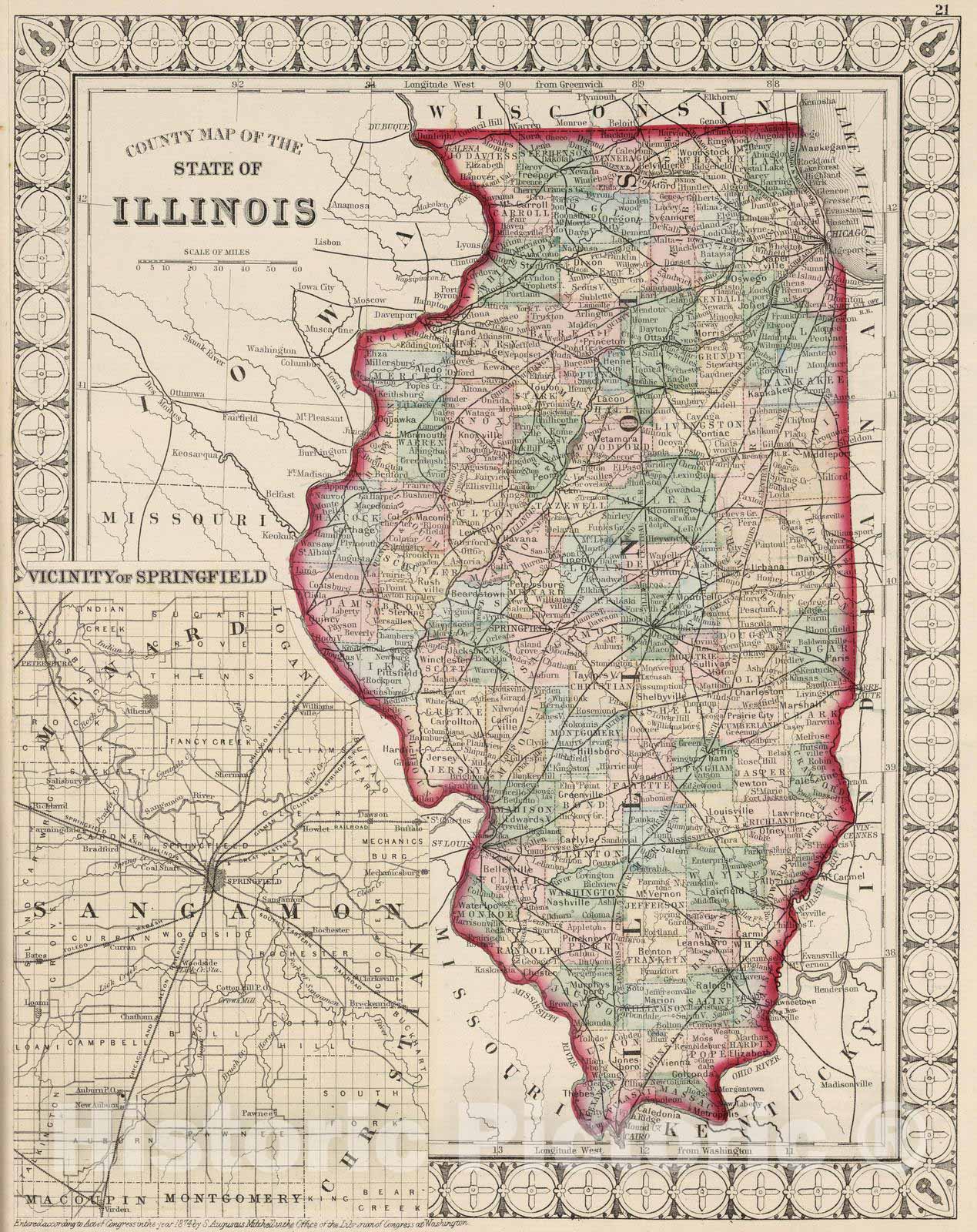 Historic Map : National Atlas - 1874 County Map of the State of Illino ...