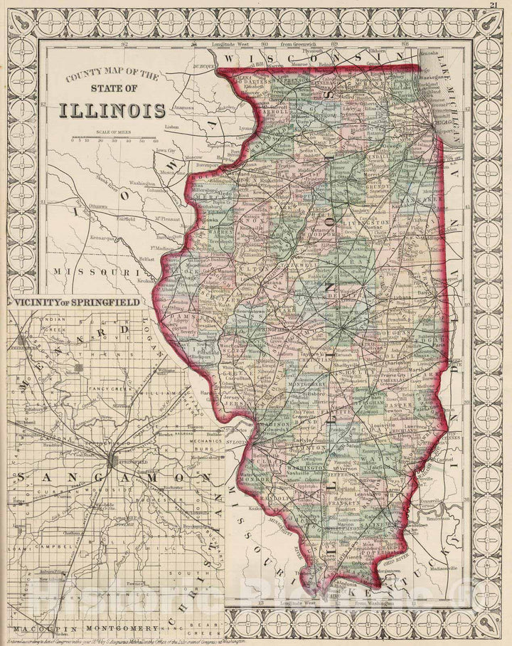 Historic Map : National Atlas - 1874 County Map of the State of Illino ...