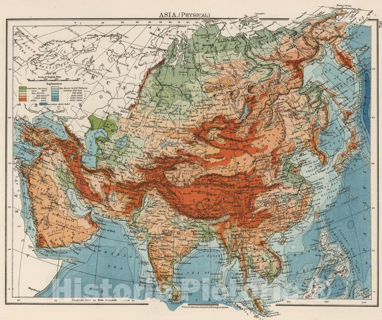 Historic Map : 1906 Asia (Physical). - Vintage Wall Art – Historic Pictoric
