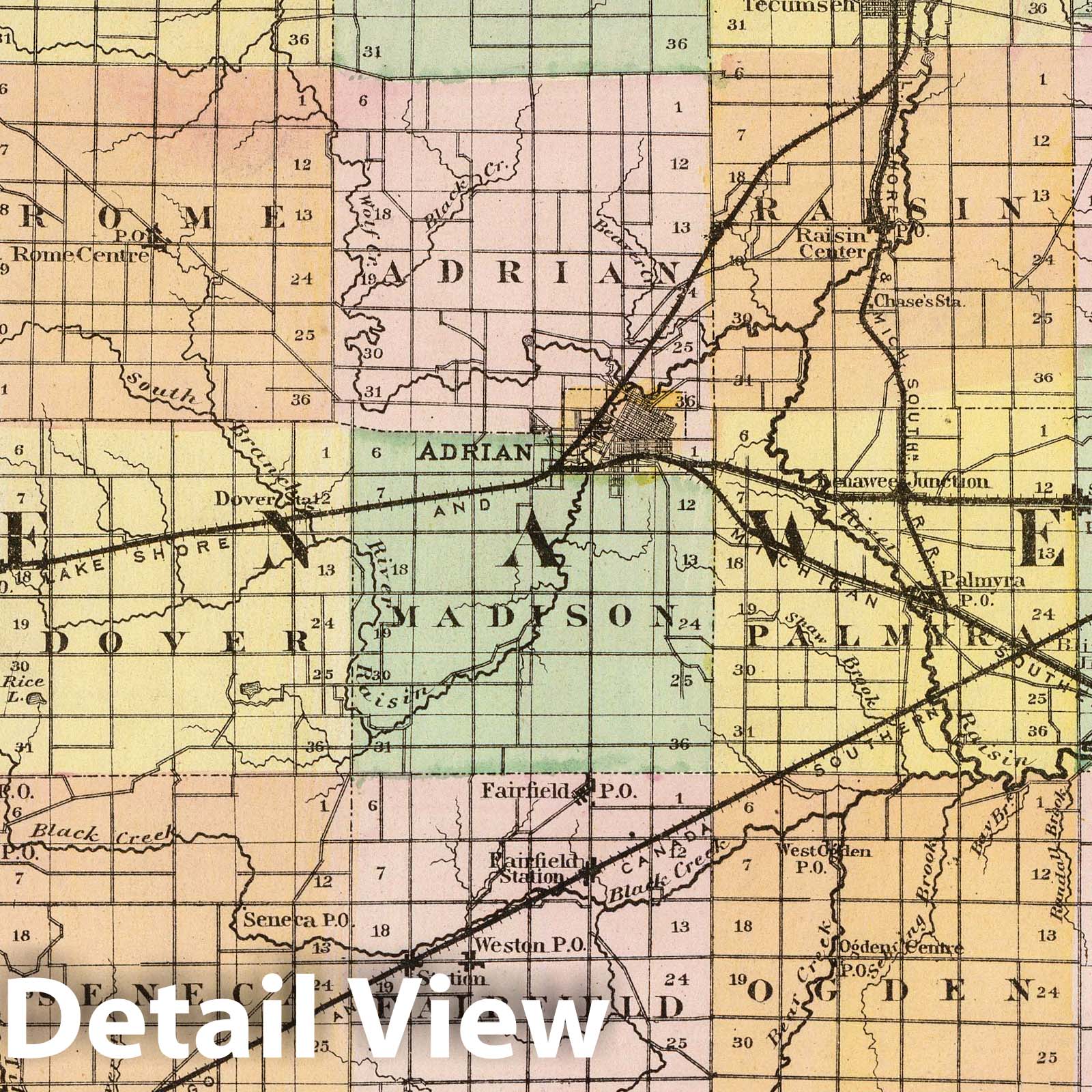 Historic Map : 1873 (Map of Lenawee County, Michigan) - Vintage Wall A ...