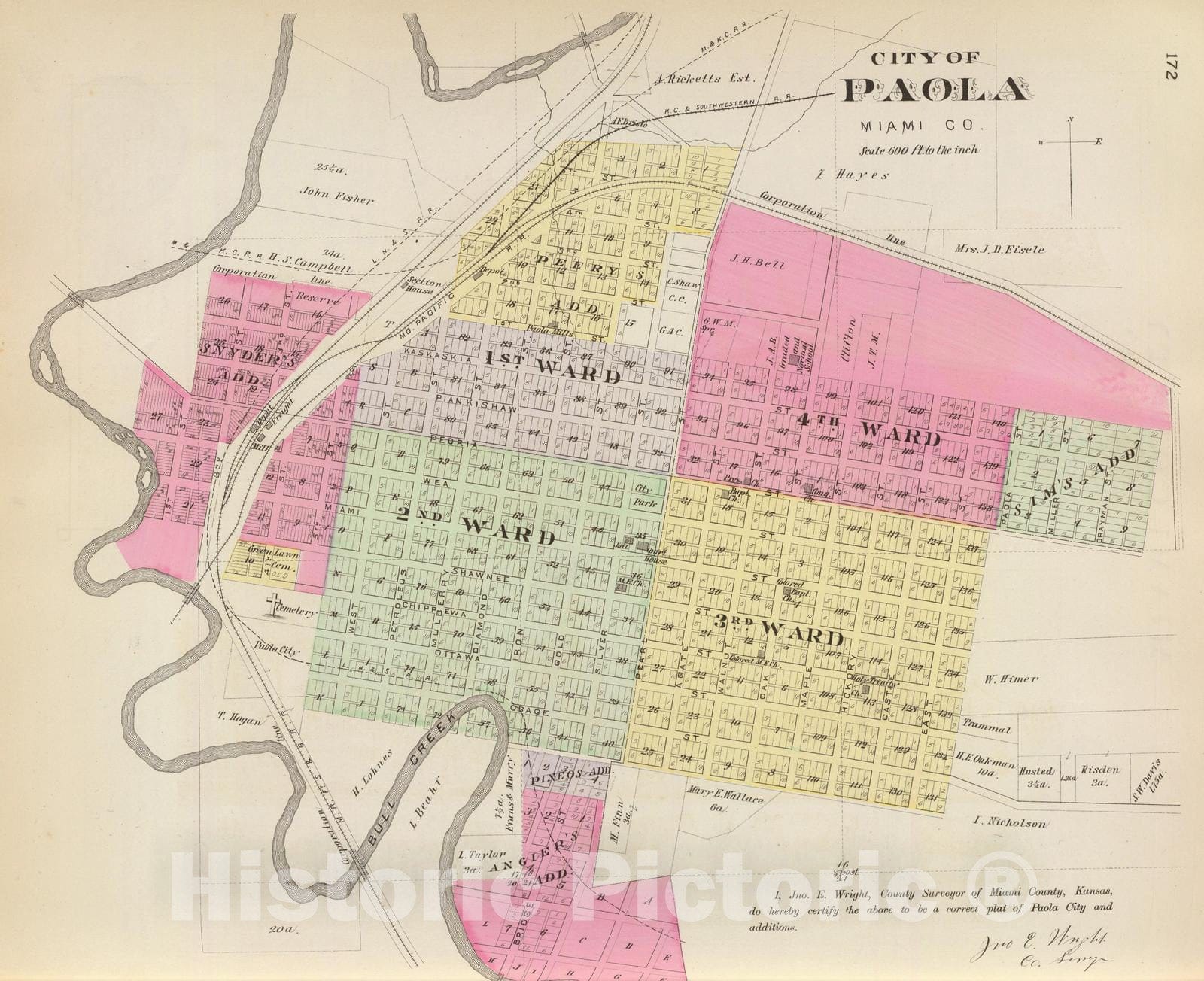 Historic Map : Paola (Kan.), Kansas, 1887 Paola, Miami Co. , Vintage W ...