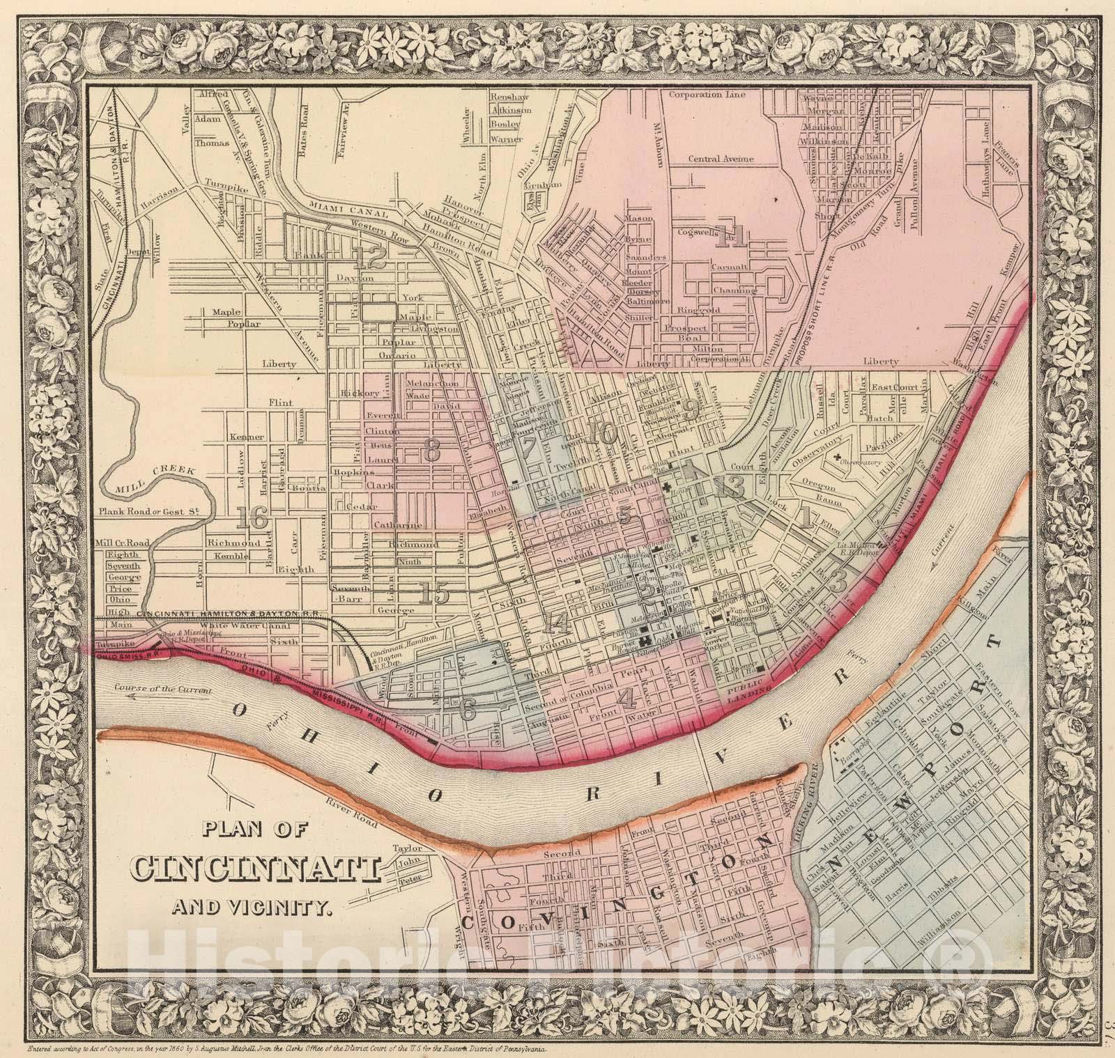 Historic Map : 1865 Plan of Cincinnati and Vicinity - Vintage Wall Art ...