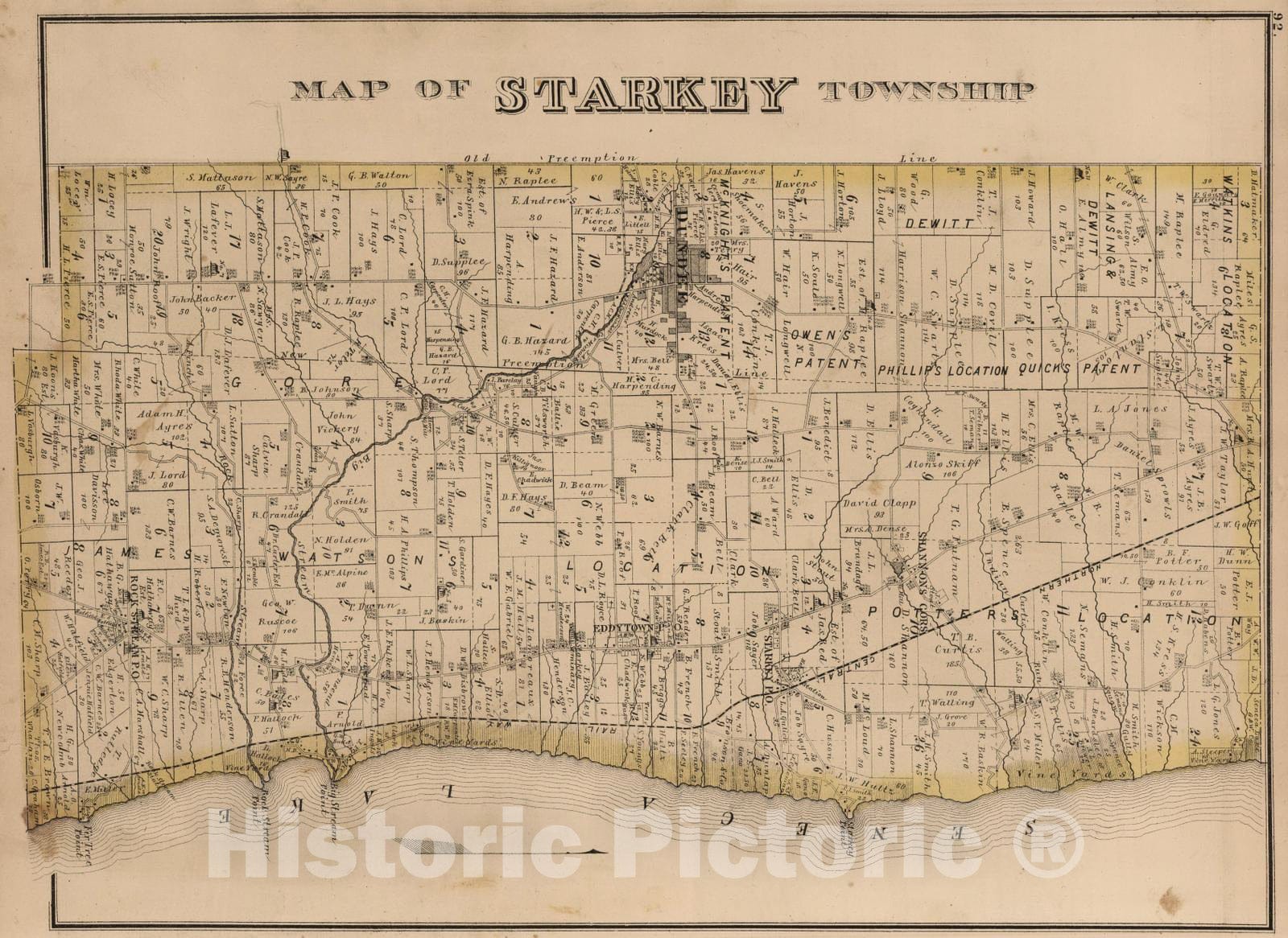 Historic Map : 1876 Starkey Township, Yates County, New York. - Vintag ...