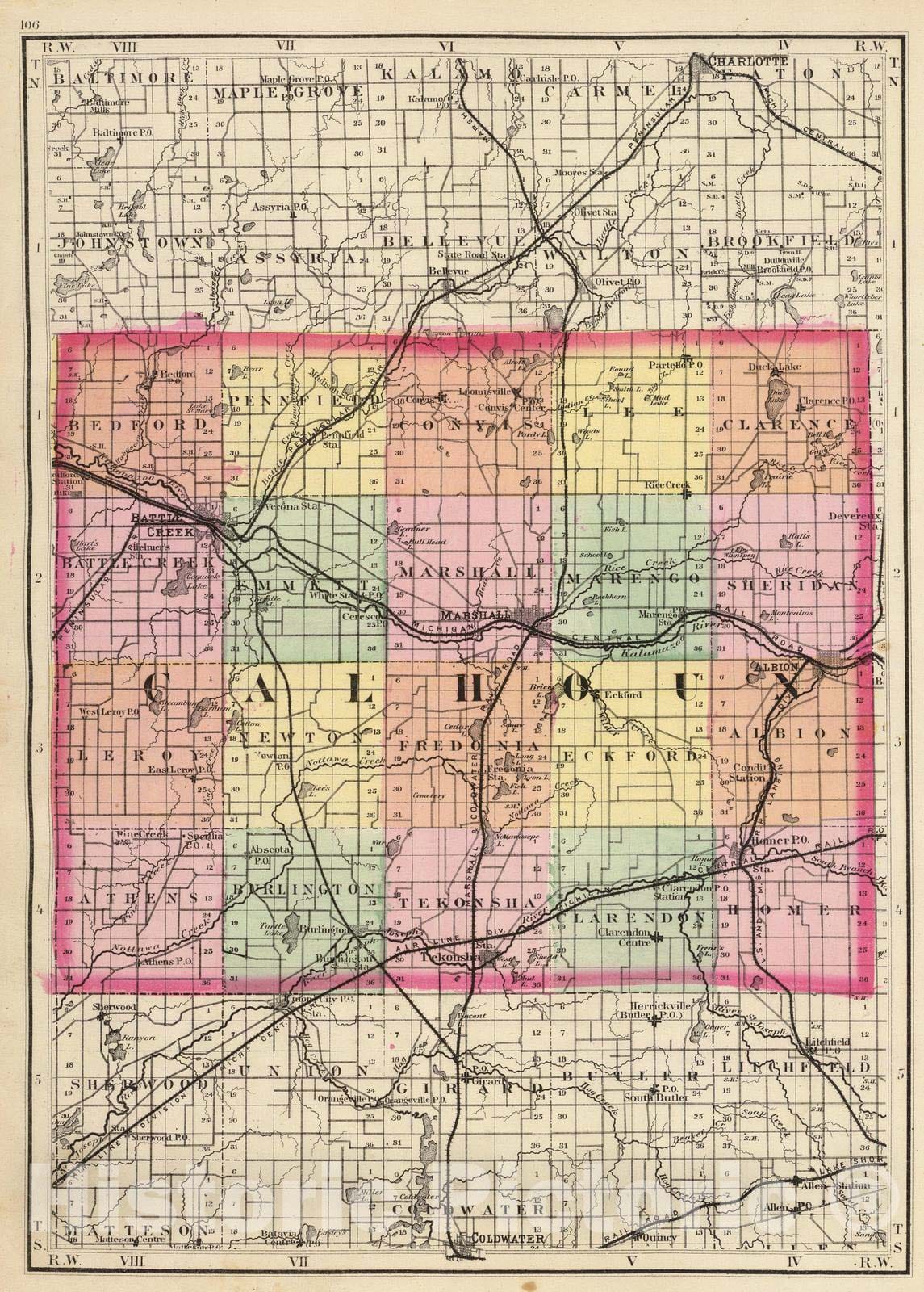 Historic Map : 1873 (Map of Calhoun County, Michigan) - Vintage Wall A ...