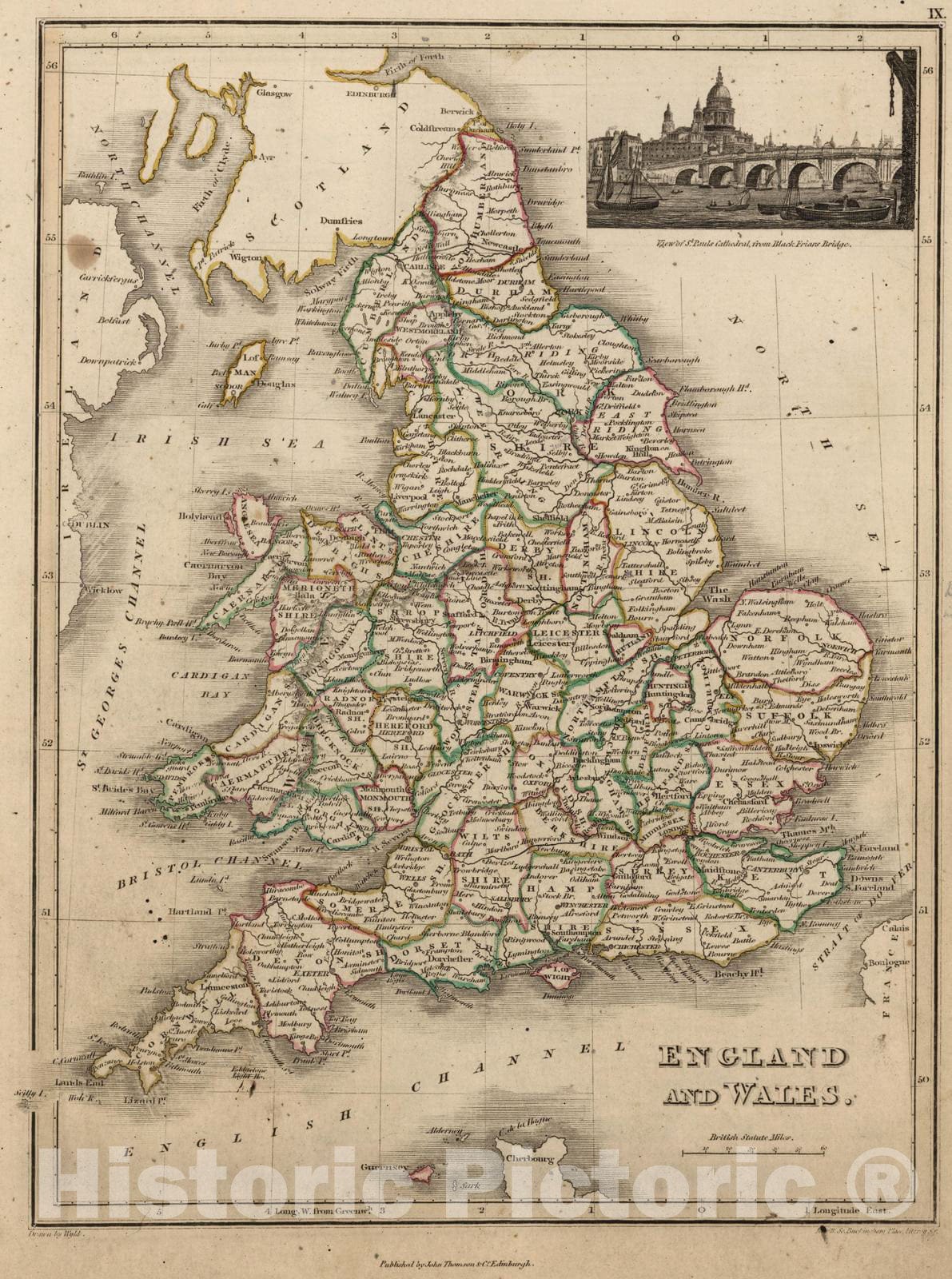 Historic Wall Map : 1824 England and Wales - Vintage Wall Art ...