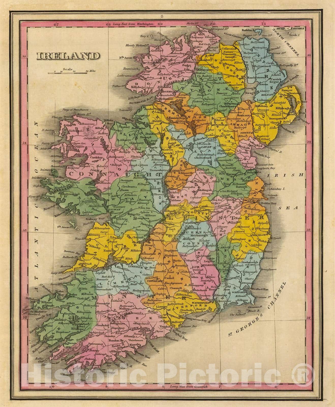 Historic Wall Map : 1845 Ireland. v2 - Vintage Wall Art – Historic Pictoric