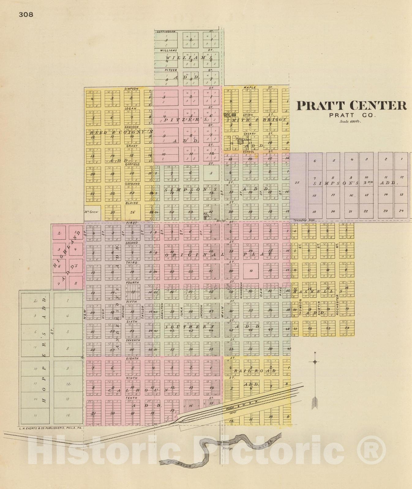 Pratt Center Kansas 1887 Historical Map Print | Historic Pictoric
