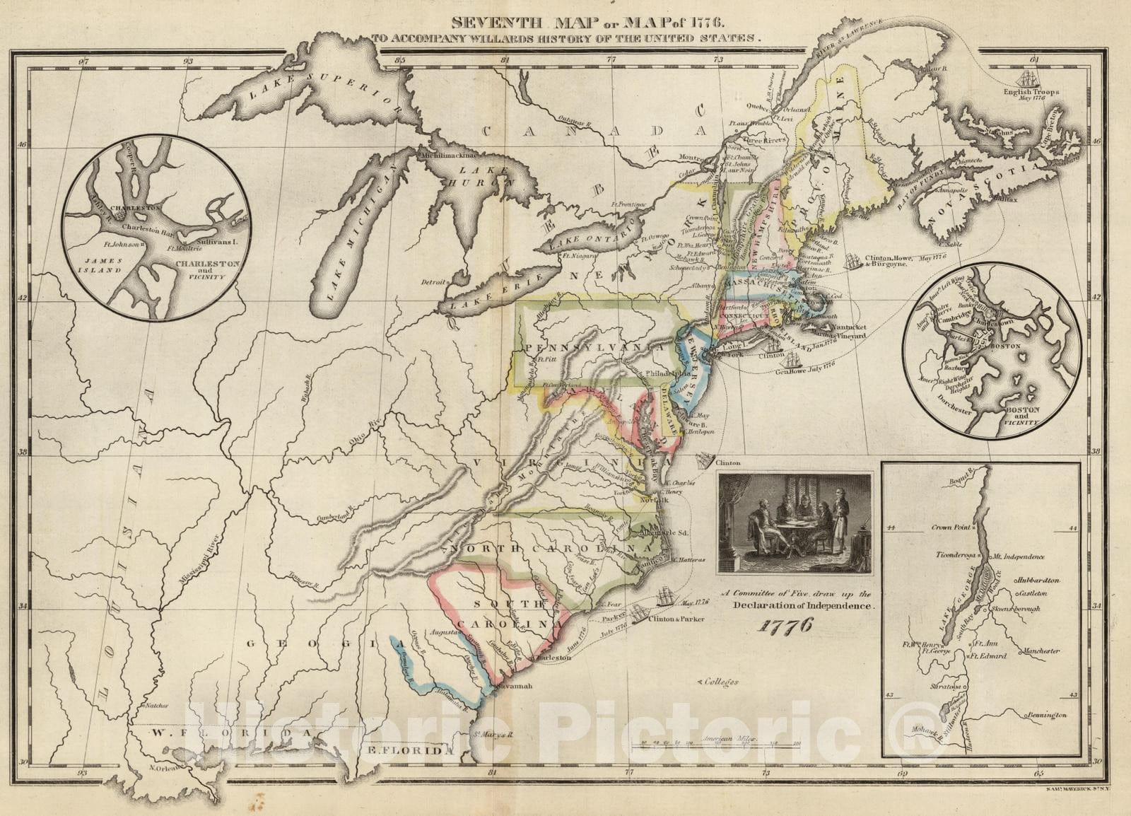 Historic Wall Map : School Atlas - Seventh Map or Map Of 1776 - Vintag ...