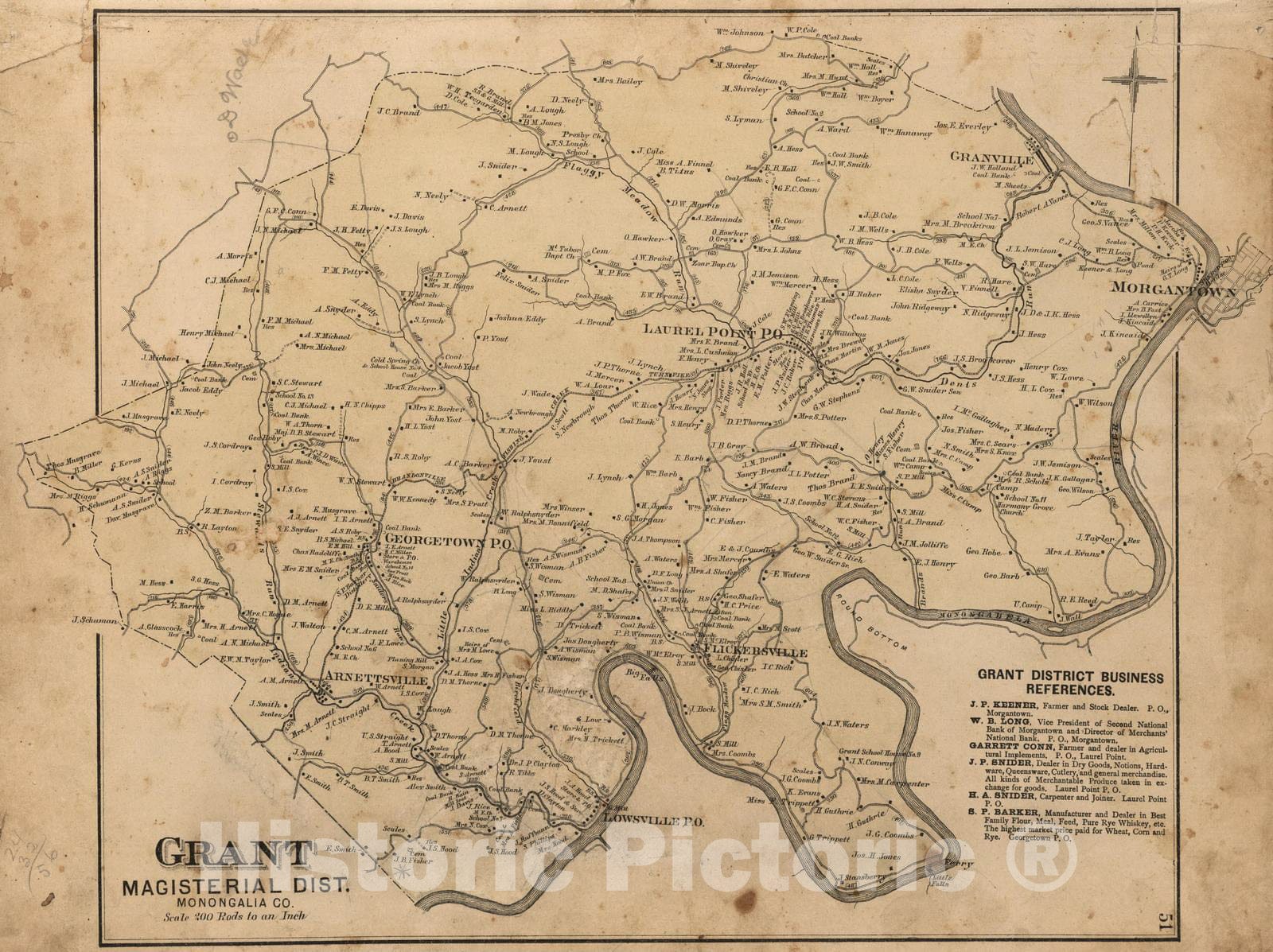 Historic Wall Map : 1886 Grant Magisterial District, Monongalia County ...