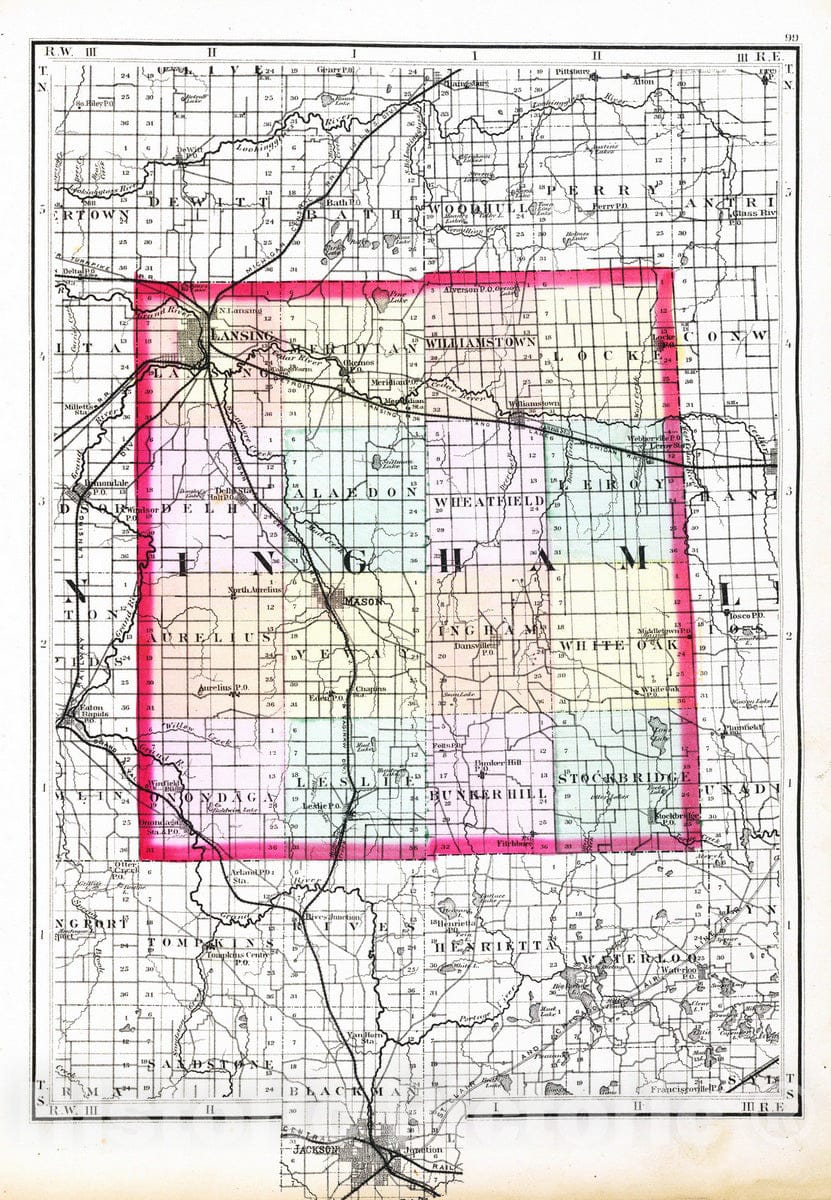 Historic Map : 1873 (Map of Ingham County, Michigan) - Vintage Wall Ar ...