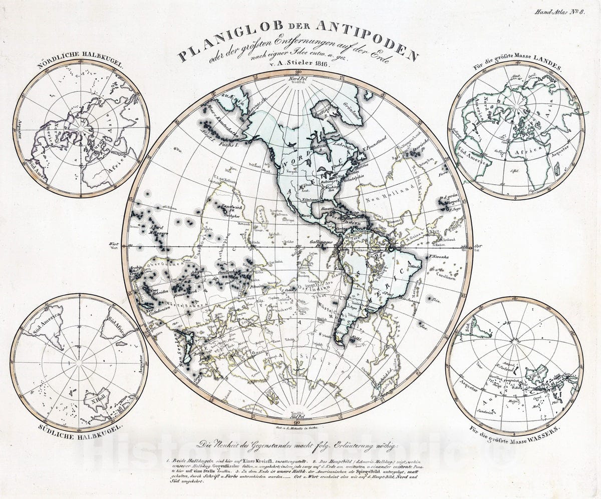 Historic Map : 1816 Planiglob der Antipoden - Vintage Wall Art ...