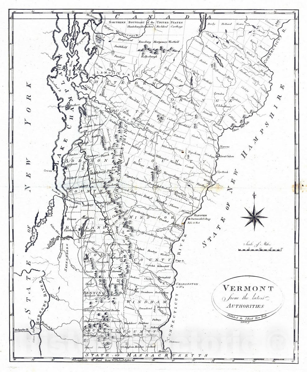 Historic Wall Map : National Atlas - 1796 Vermont. - Vintage Wall Art ...