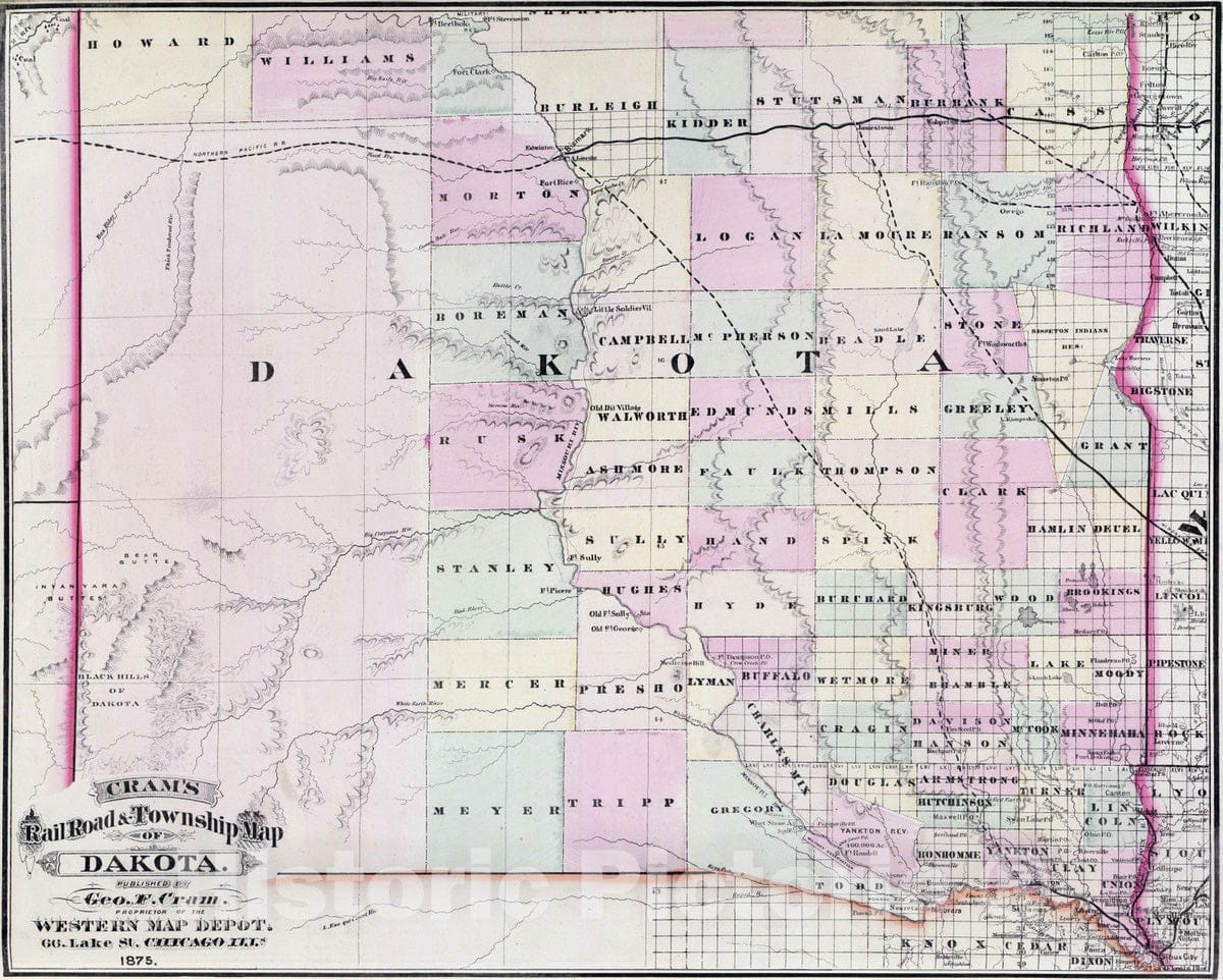 Historic Map : National Atlas - 1875 Dakota. - Vintage Wall Art ...
