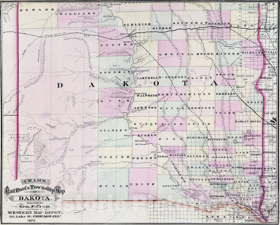 Historic Map : National Atlas - 1875 Dakota. - Vintage Wall Art ...
