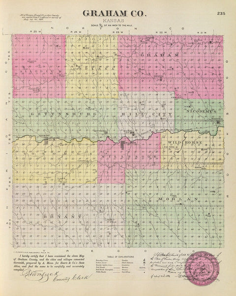 Historic Map : Kansas, 1887 Graham Co, Kansas. , Vintage Wall Art ...