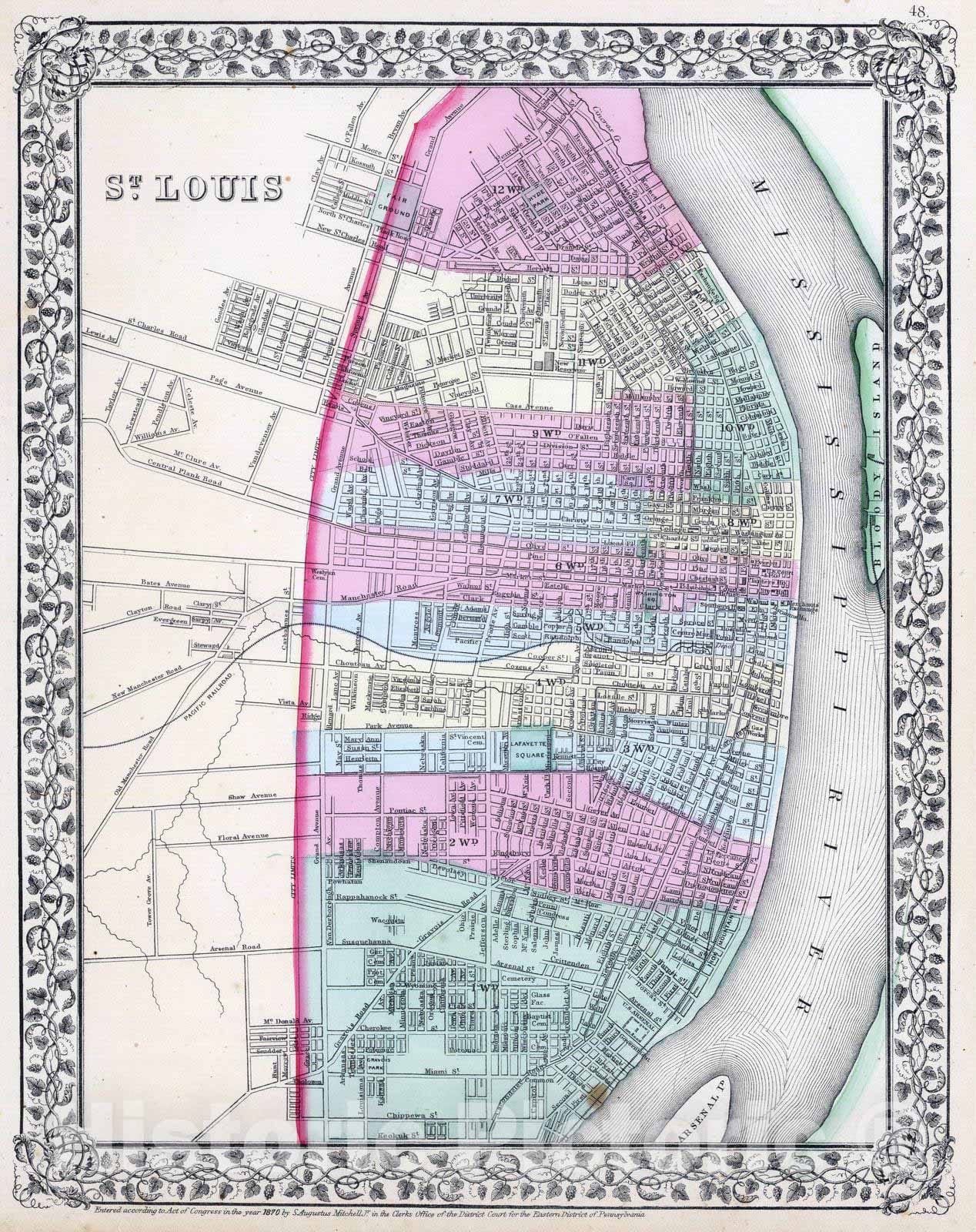 Historic Map : 1870 St. Louis. - Vintage Wall Art – Historic Pictoric