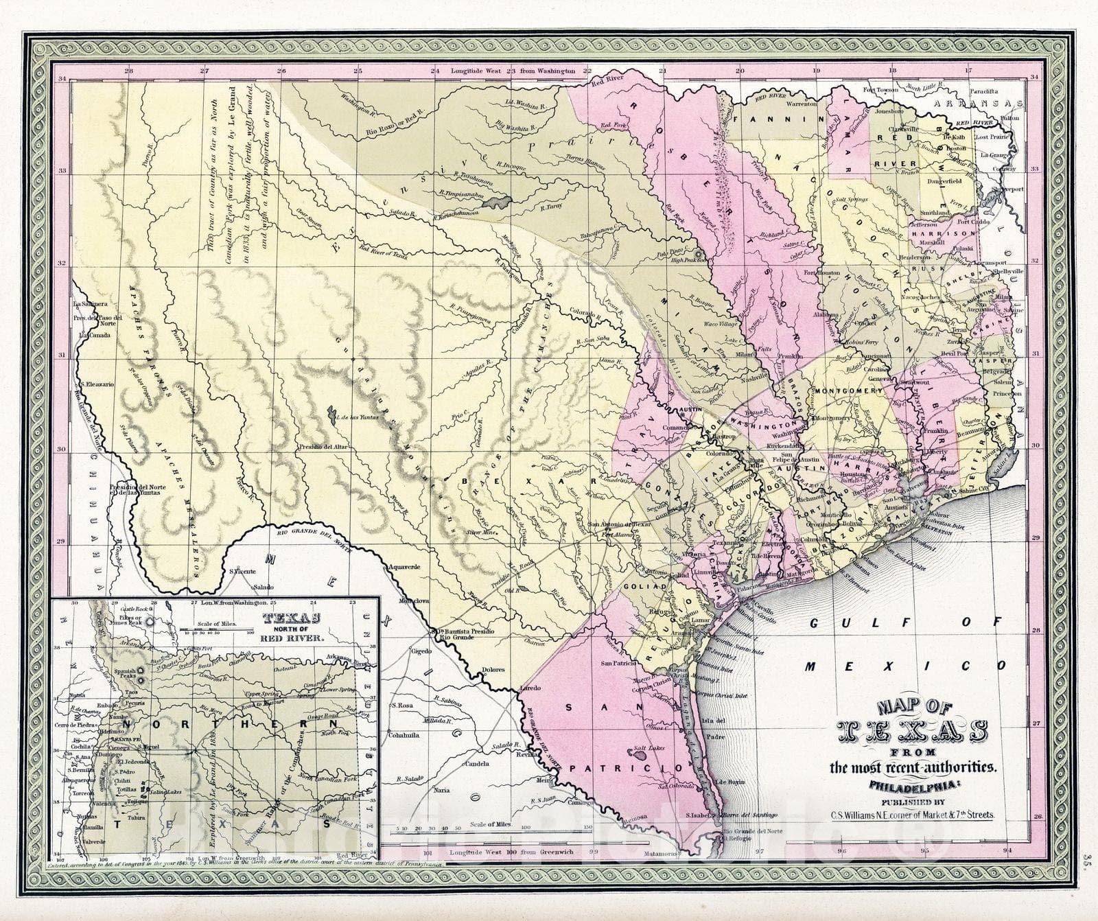 Historic Wall Map : Texas, 1849 Map of Texas , Vintage Wall Art ...