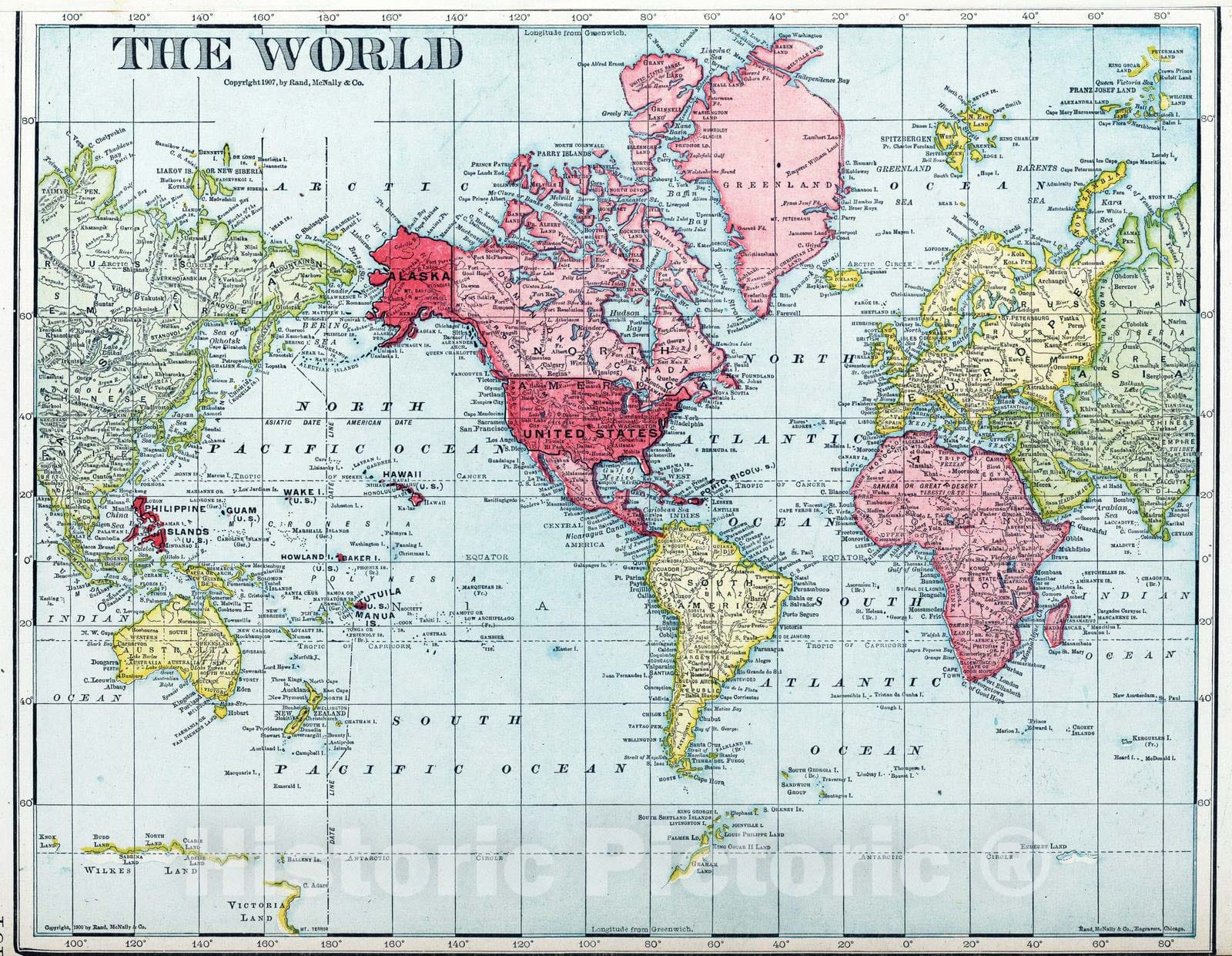 Historic Map : 1907 The World. - Vintage Wall Art – Historic Pictoric