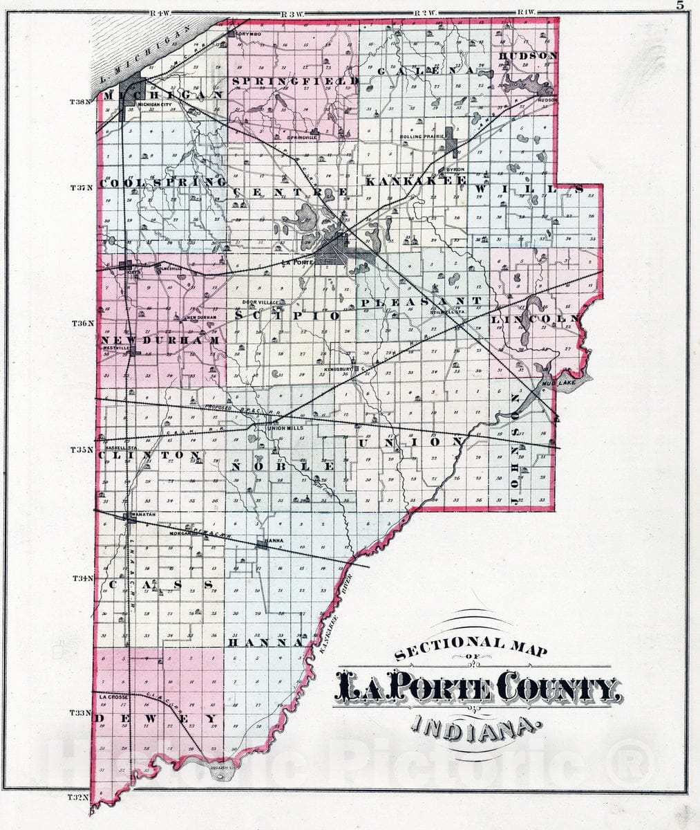 Historic Map : 1874 Sectional Map of LaPorte County, Indiana. - Vintag ...