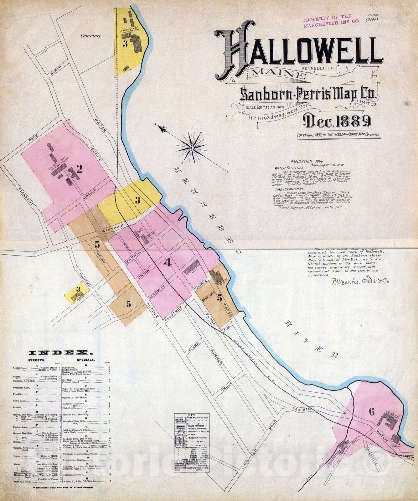 Historic Map : City Atlas - 1890 Hallowell, Kennebec Co, Maine (sheet ...