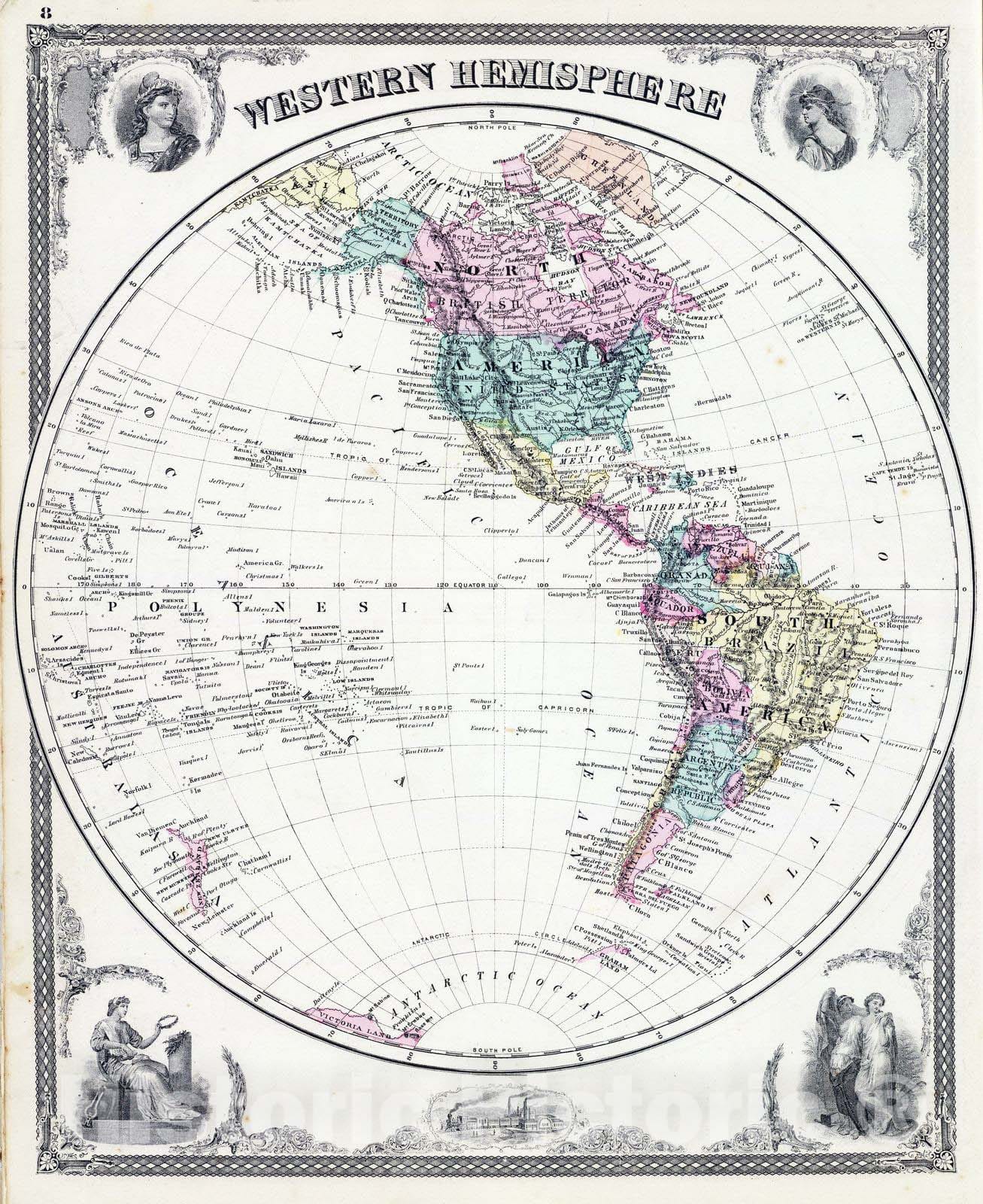 Historic Map : 1876 Western Hemisphere. v2 - Vintage Wall Art ...