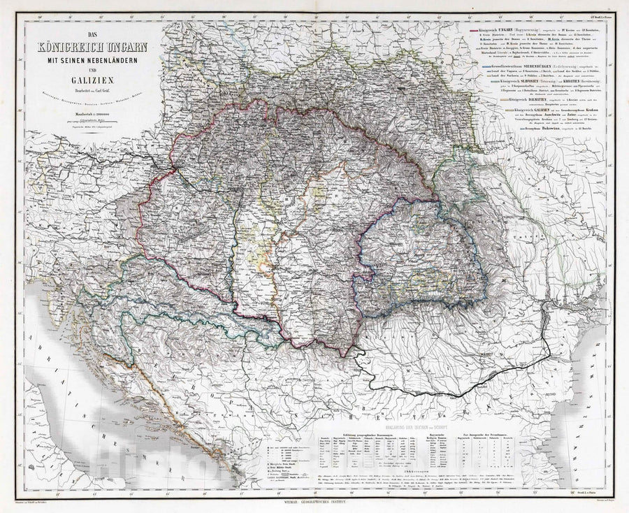 Historic Map : 1875 Kingdom of Hungary, adjacent Countries and Galicia ...