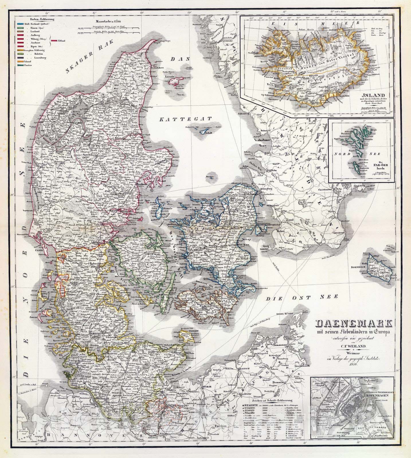 Historic Map : 1856 Daenemark, Island. - Vintage Wall Art – Historic ...