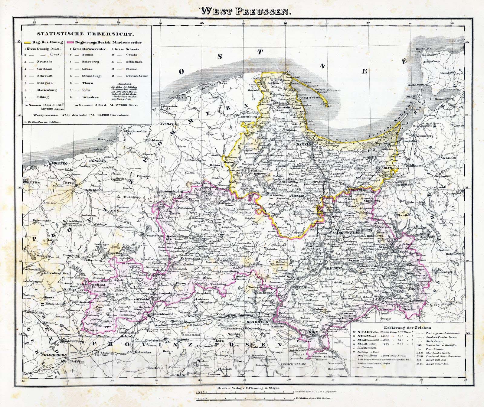 Historic Map : Poland, Prussia, West (Poland) 1855 West Preussen. , Vi ...