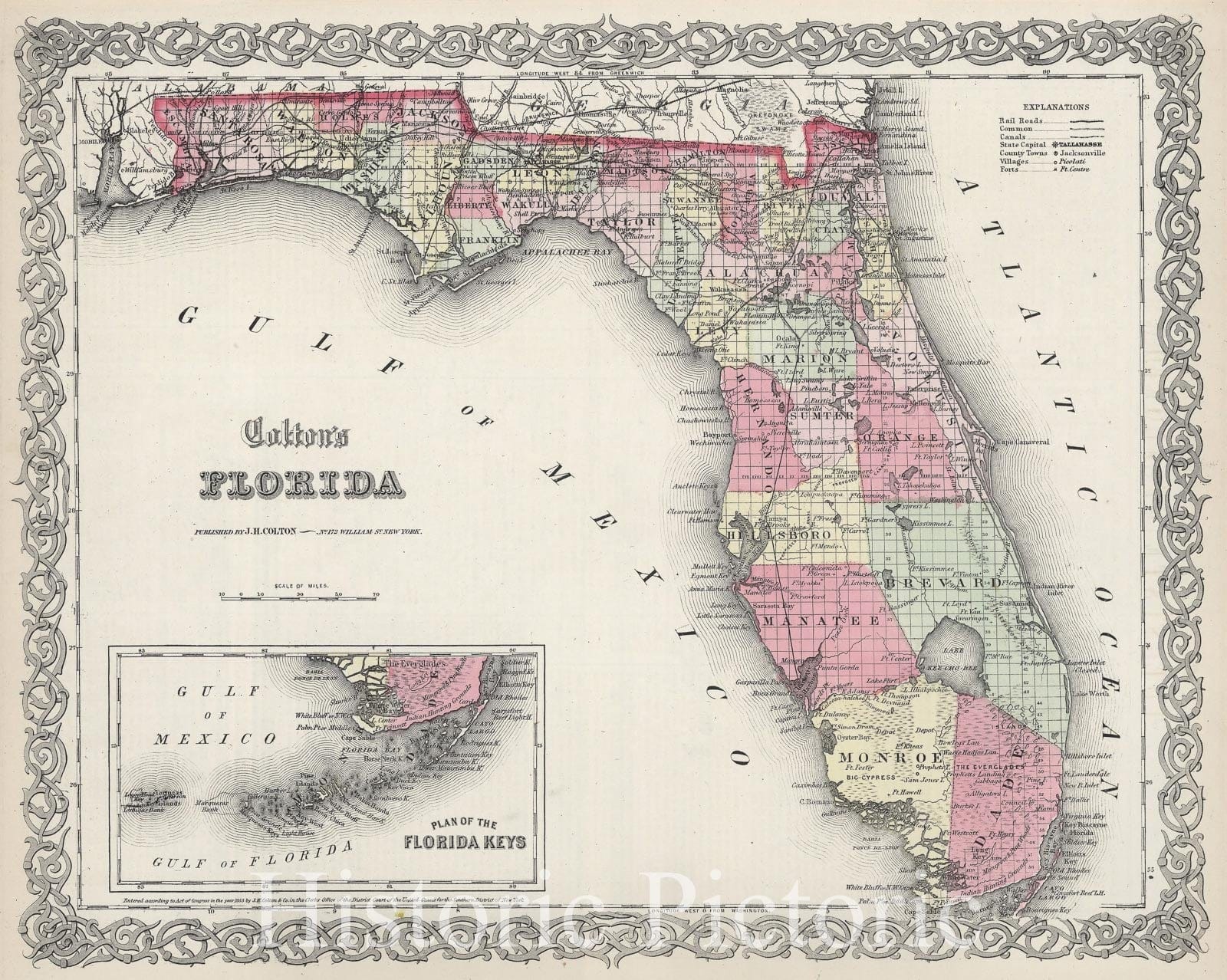 Historic Map : 1865 Florida. v1 - Vintage Wall Art – Historic Pictoric