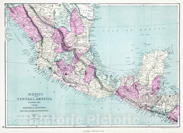 Historic Map : 1873 Mexico and Central America Comprising Guatemala, H ...