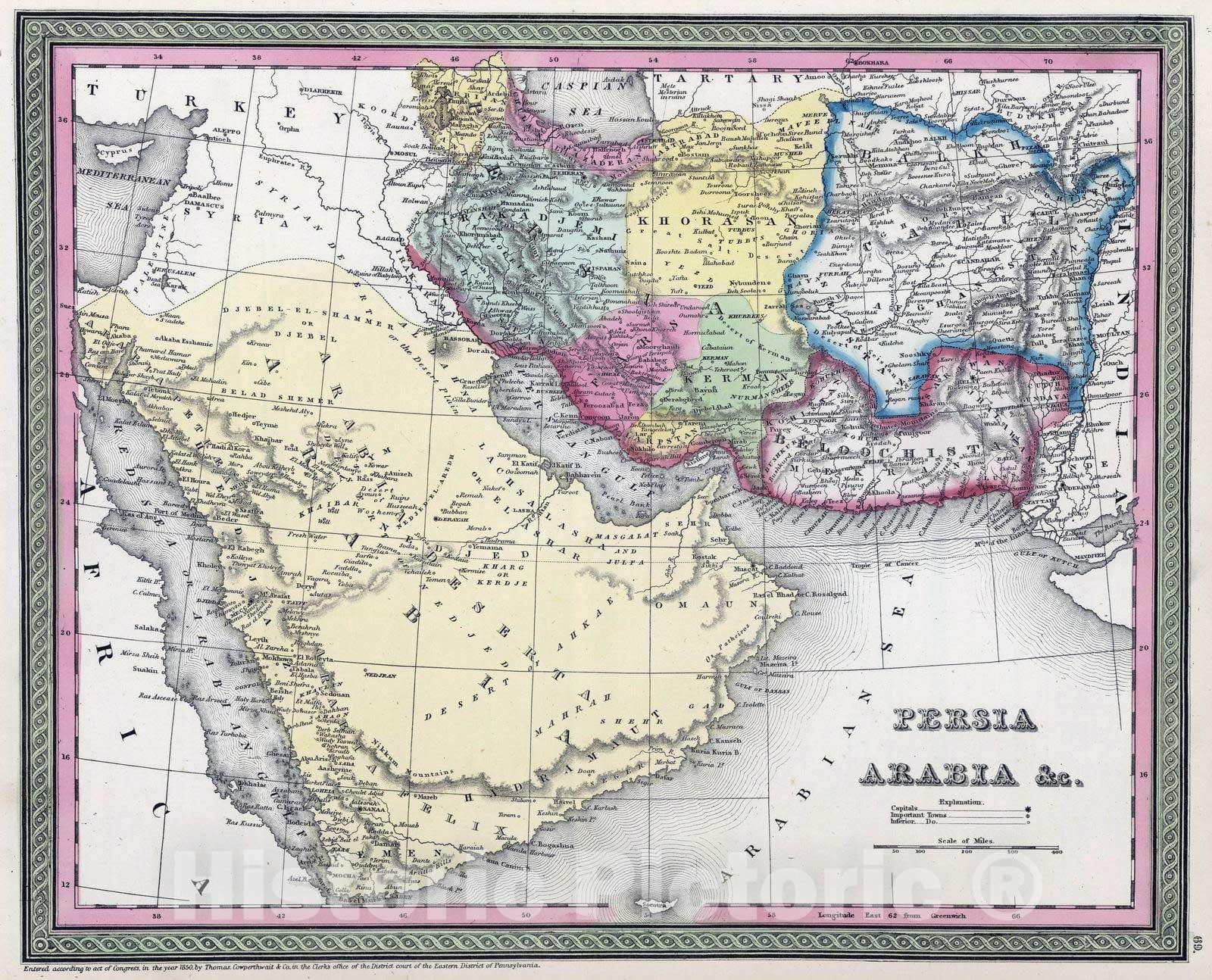 Historic Wall Map : 1855 Persia, Arabia - Vintage Wall Art – Historic ...