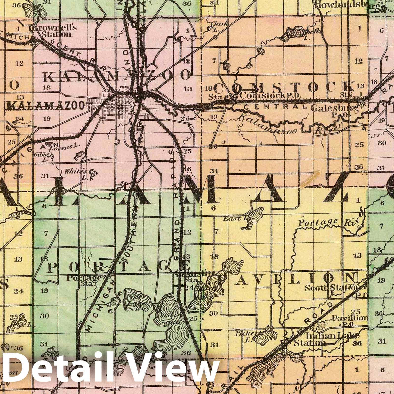 Historic Map : 1873 (Map of Kalamazoo County, Michigan) - Vintage Wall ...