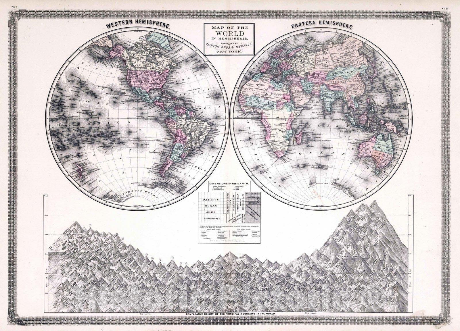 Historic Map : 1874 World in Hemispheres. - Vintage Wall Art – Historic ...
