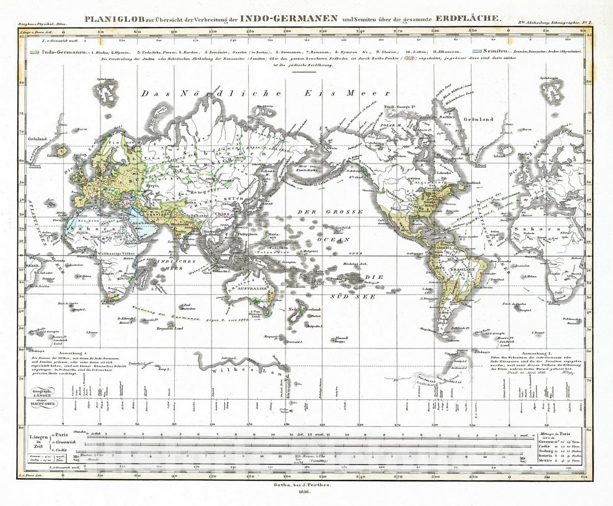 Historic Map : 1846 Planiglob zur Ubersicht der Verbreitung der Indo-G ...
