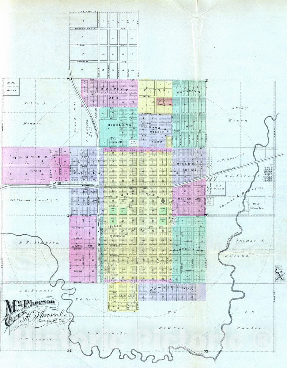 Historic Map : 1887 McPherson City, McPherson Co. - Vintage Wall Art ...