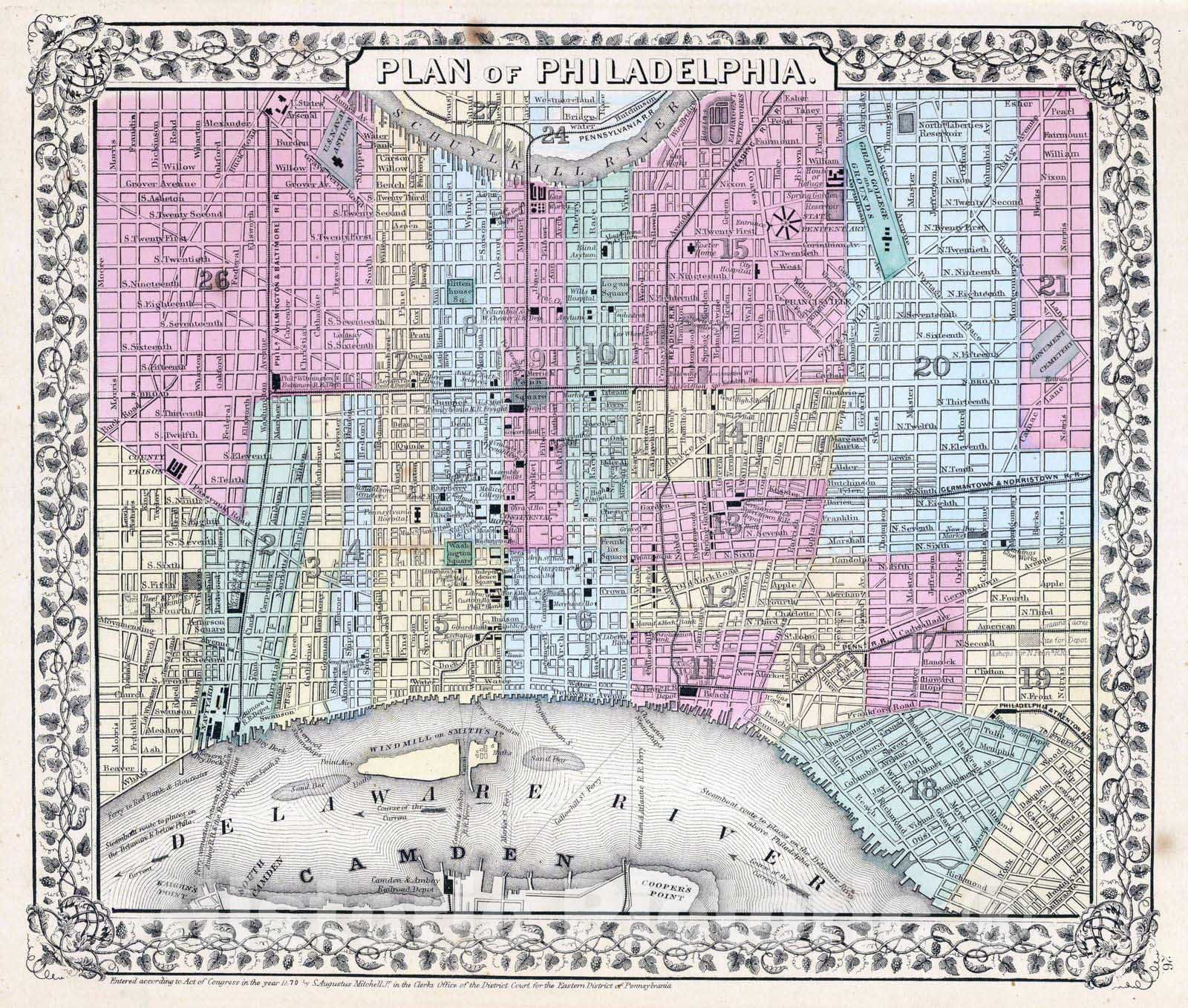 Historic Map : 1870 Philadelphia. - Vintage Wall Art – Historic Pictoric
