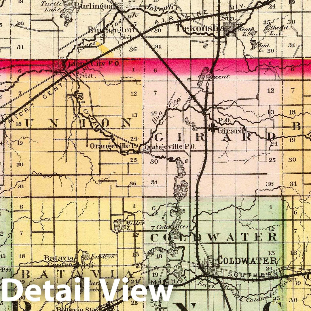 Historic Map : 1873 (Map of Branch County, Michigan) - Vintage Wall Ar ...