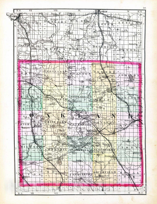 Historic Map : 1873 (Map of Oakland County, Michigan) - Vintage Wall A ...