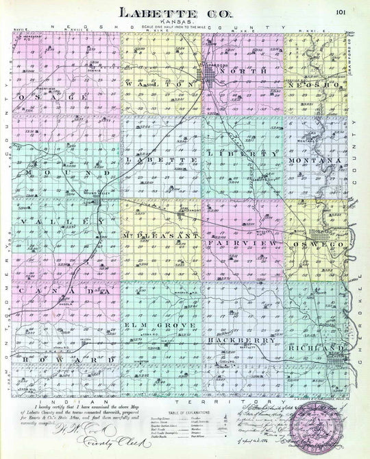 Historic Map : 1887 Labette Co, Kansas. - Vintage Wall Art – Historic ...