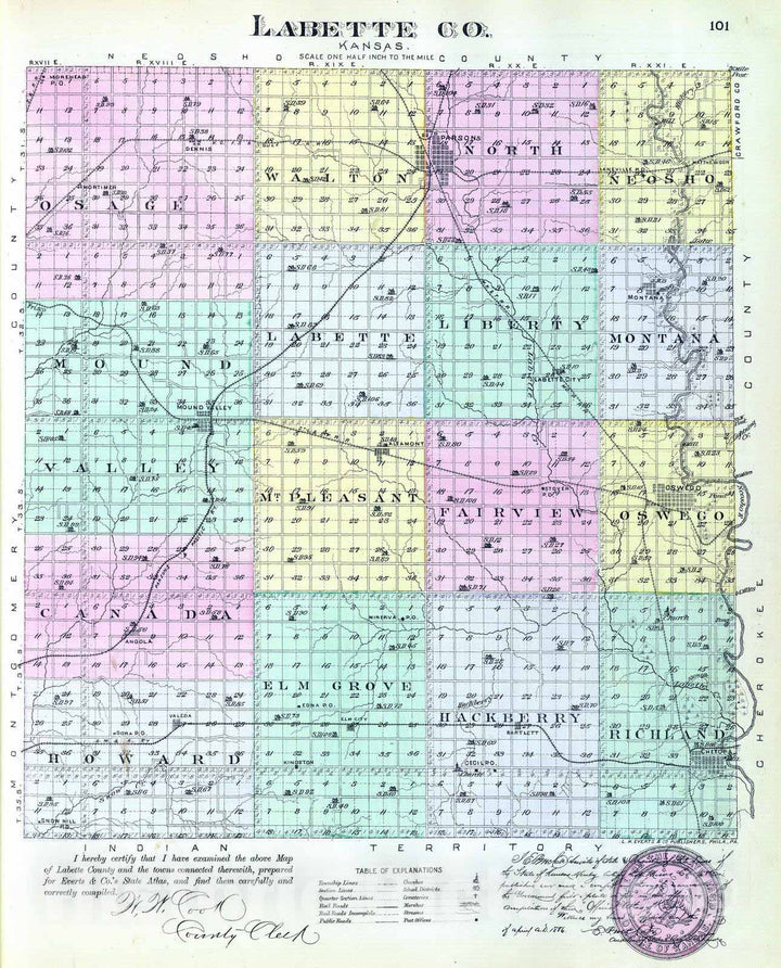 Historic Map : 1887 Labette Co, Kansas. - Vintage Wall Art – Historic ...