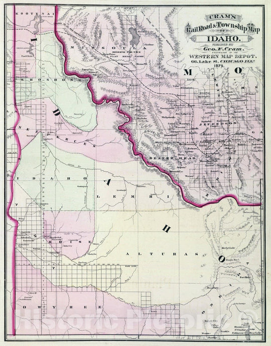 Historic Map : National Atlas - 1875 Idaho. - Vintage Wall Art ...