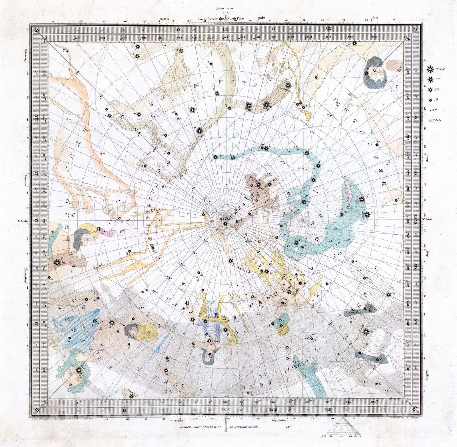 Historic Map : Celestial Atlas - 1844 Anno 1830. No. 5. Circumjacent t ...