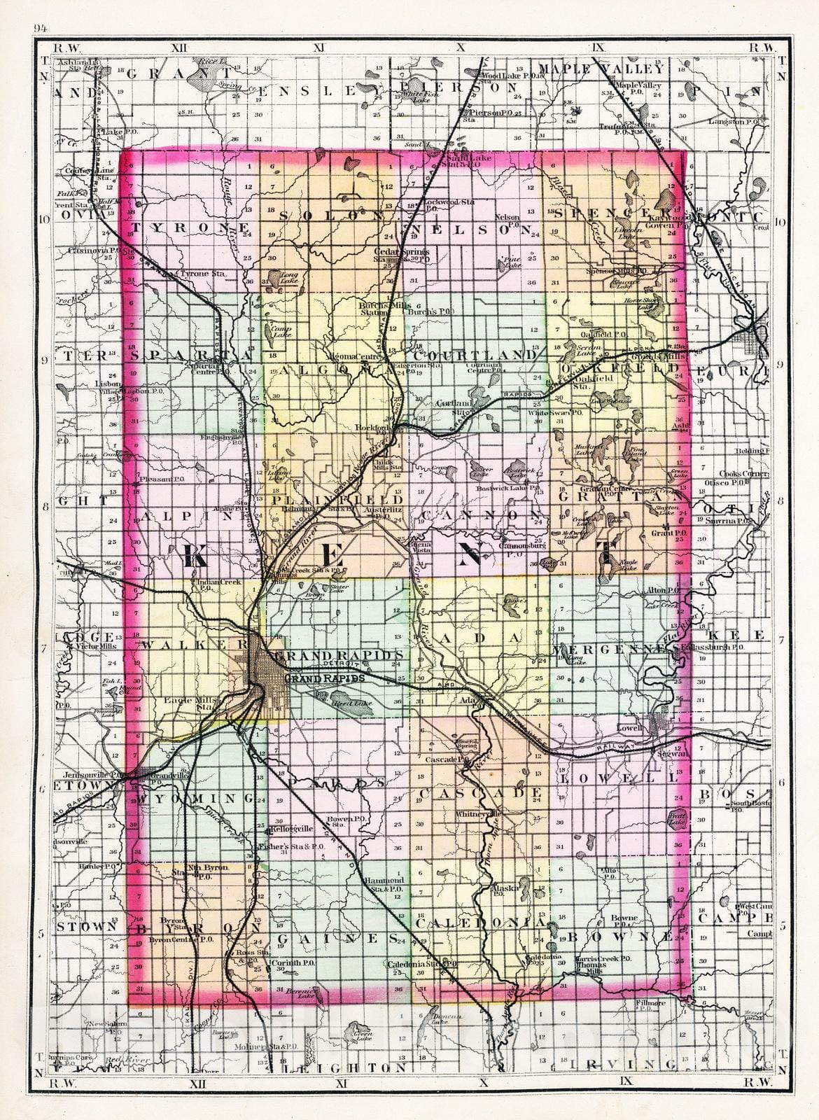 Historic Map : 1873 (Map of Kent County, Michigan) - Vintage Wall Art ...
