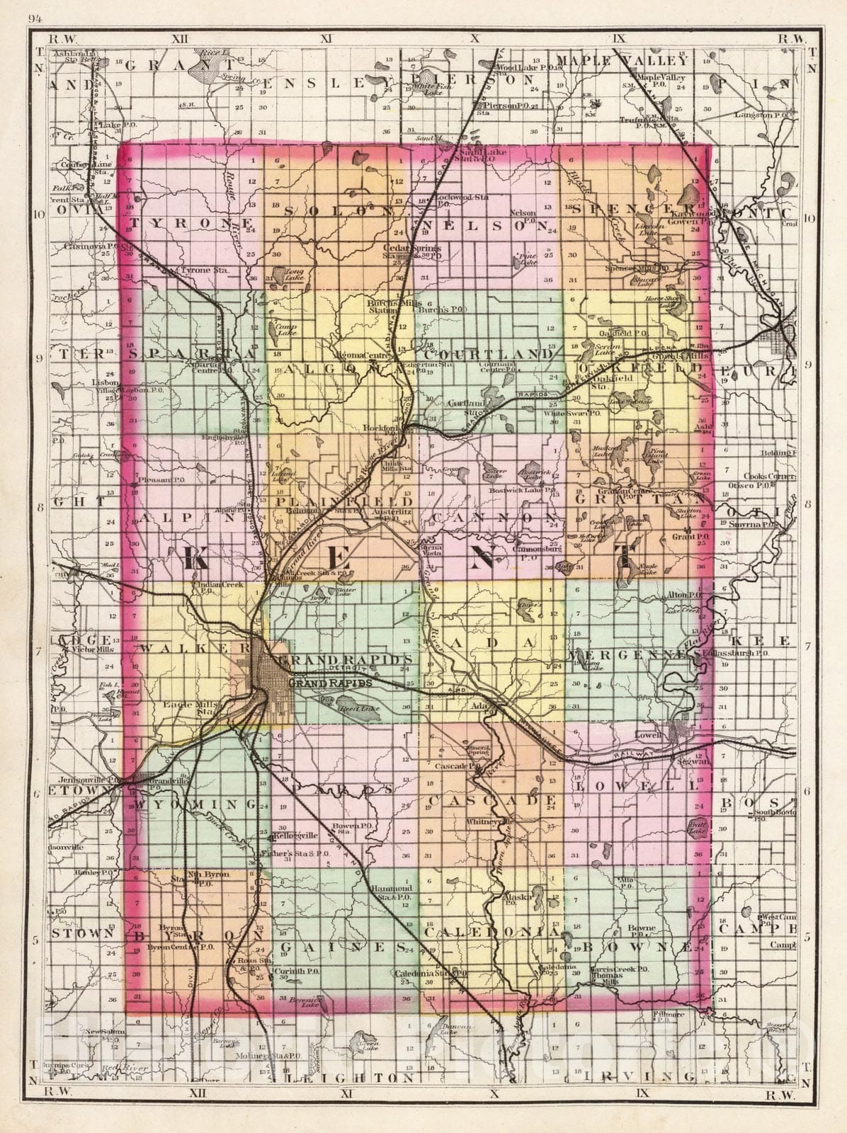 Historic Map : 1873 (Map of Kent County, Michigan) - Vintage Wall Art ...